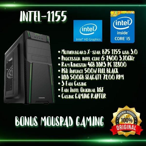 Jual CPU PC CORE I5 2400 MOTHERBOARD H61 1155 - RAM 4GB - HDD 500G ...