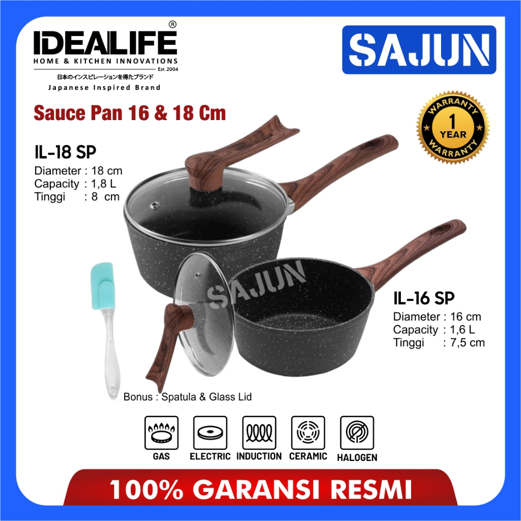 Jual IDEALIFE Saucepan Cookware- Panci Saos 16 cm / 18 cm IL-16SP / IL ...