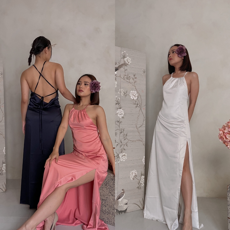 Jual Or Fin Hailey Dress // Dress satin maxi backless criss cross ...