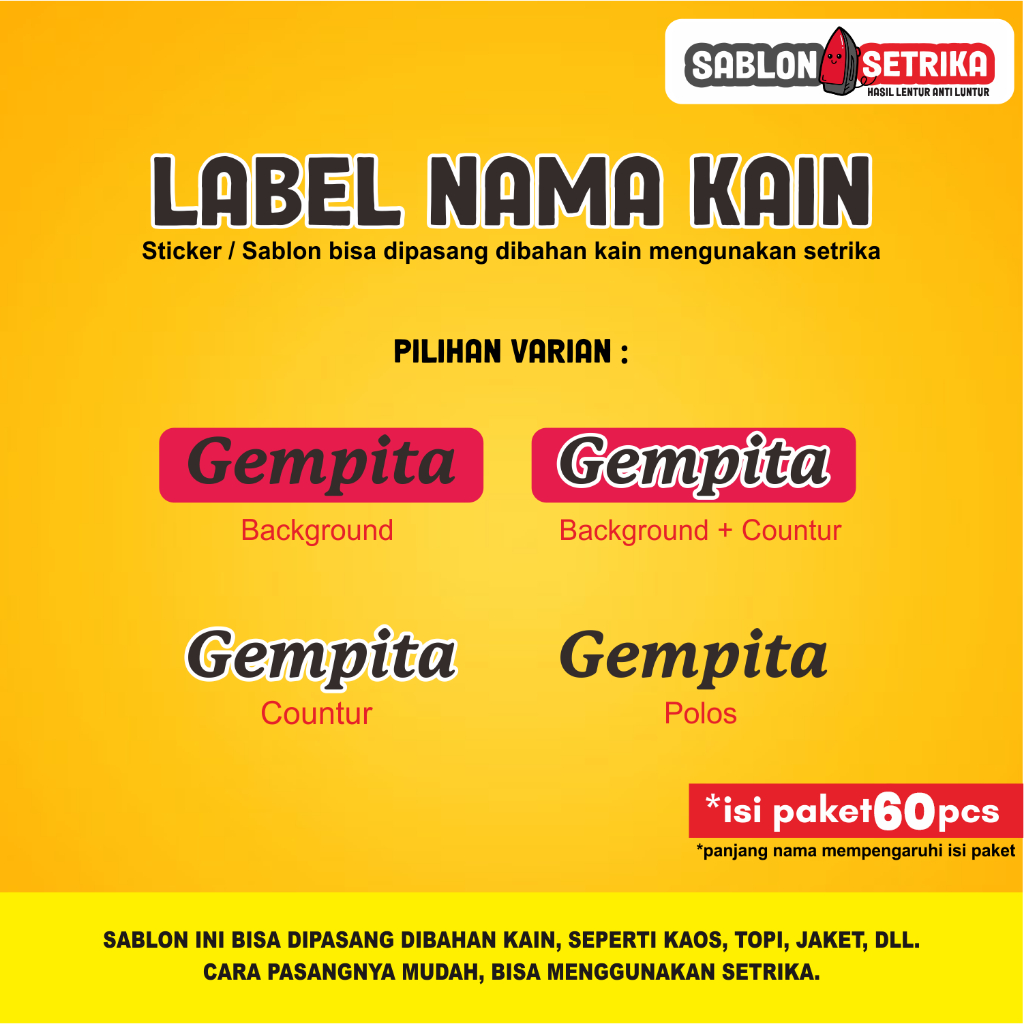 Jual Label Nama / Sablon Nama / Sablon Setrika Custom Nama isi 60+pcs ...