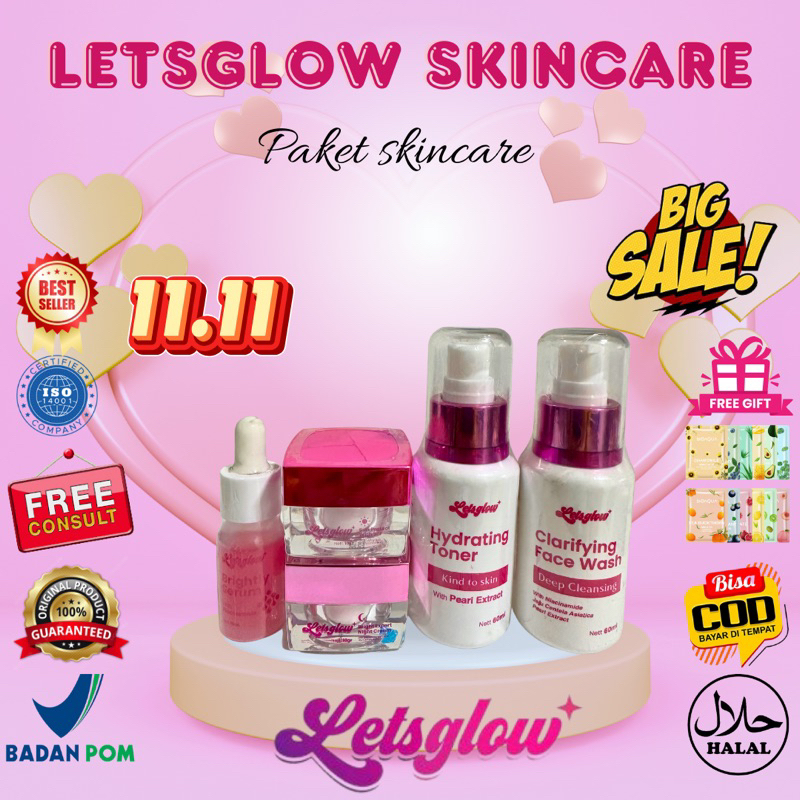 Jual ( BISA COD ) LETSGLOW SKINCARE PAKET LENGKAP FREE SHEETMASK | Shopee Indonesia