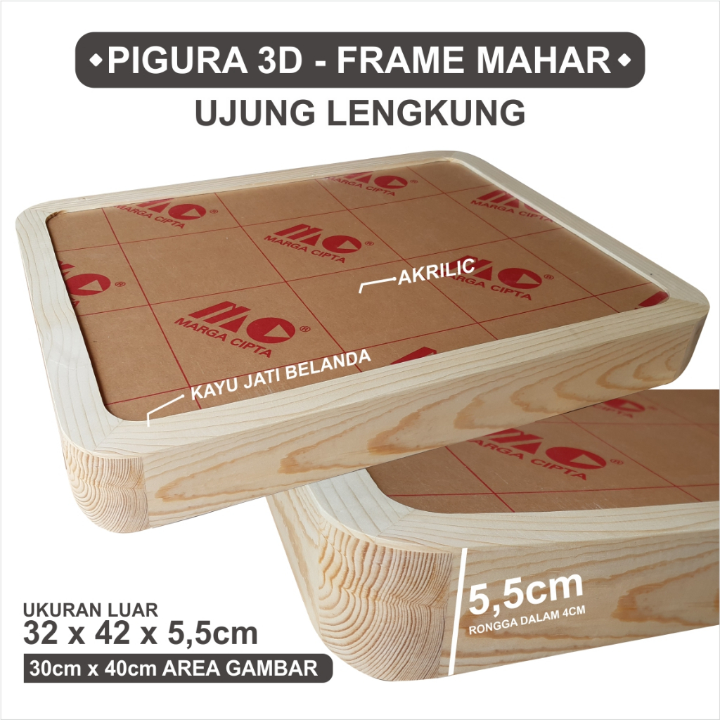Jual Pigura 3d 30x40cm Kotak Ujung Lengkung Natural Dan Putih Frame