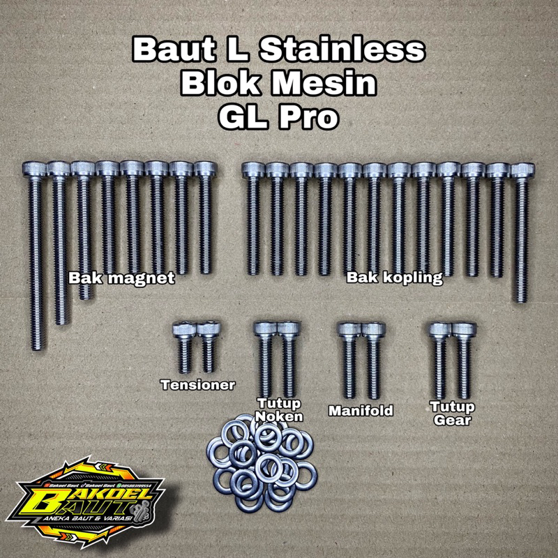 Jual Baut Blok Mesin GL PRO/MAX Baut L Stainless 100% Anti Karat | Shopee Indonesia