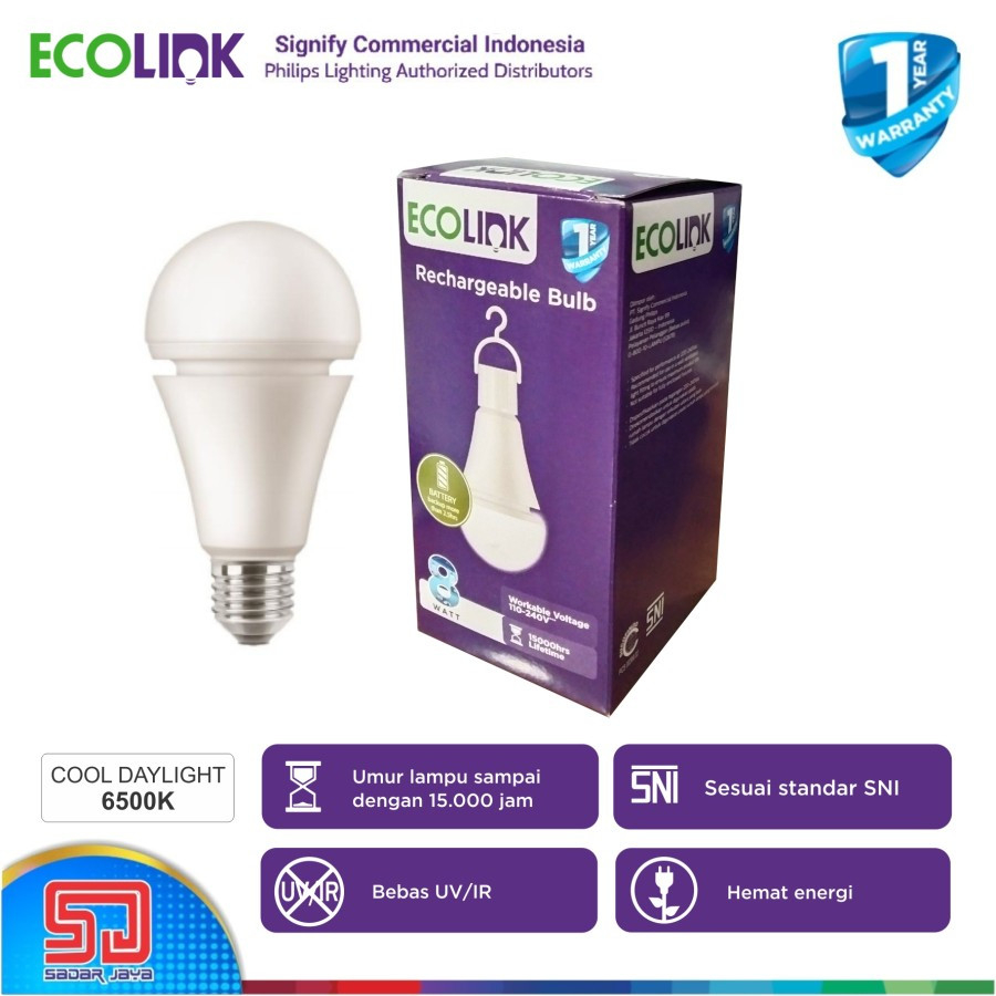 Jual Ecolink Lampu LED Emergency Rechargeable BB 8-60Watt E27 6500K ...