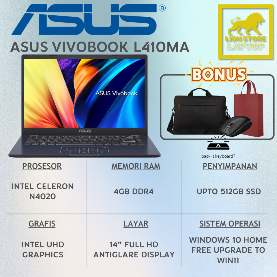 Jual Laptop Sekolah Murah Asus VivoBook L410MA Intel Celeron N4020 RAM ...