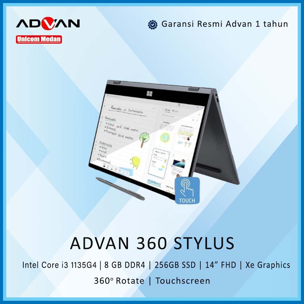Jual Advan 360 Stylus i3 1115G4/8GB/256GB SSD/14" FHD IPS Touch/W11 ...