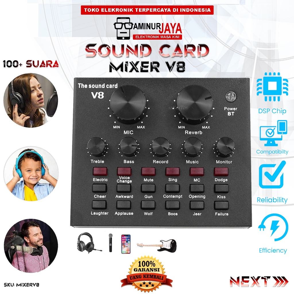 Jual Soundcard Mixer V8 Audio Bluetooth USB External Soun Card Live Broadcast Microphone V8 ...