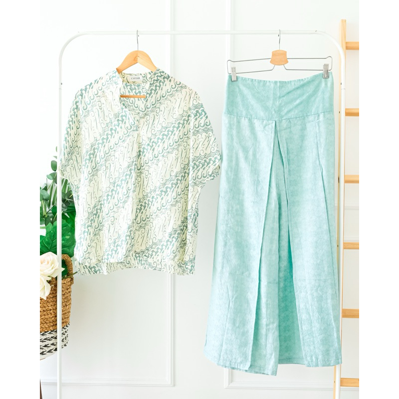 Jual ONE SET BATIK ATASAN KEMEJA WANITA BATIK MODERN HIGHWAIST PANTS ...