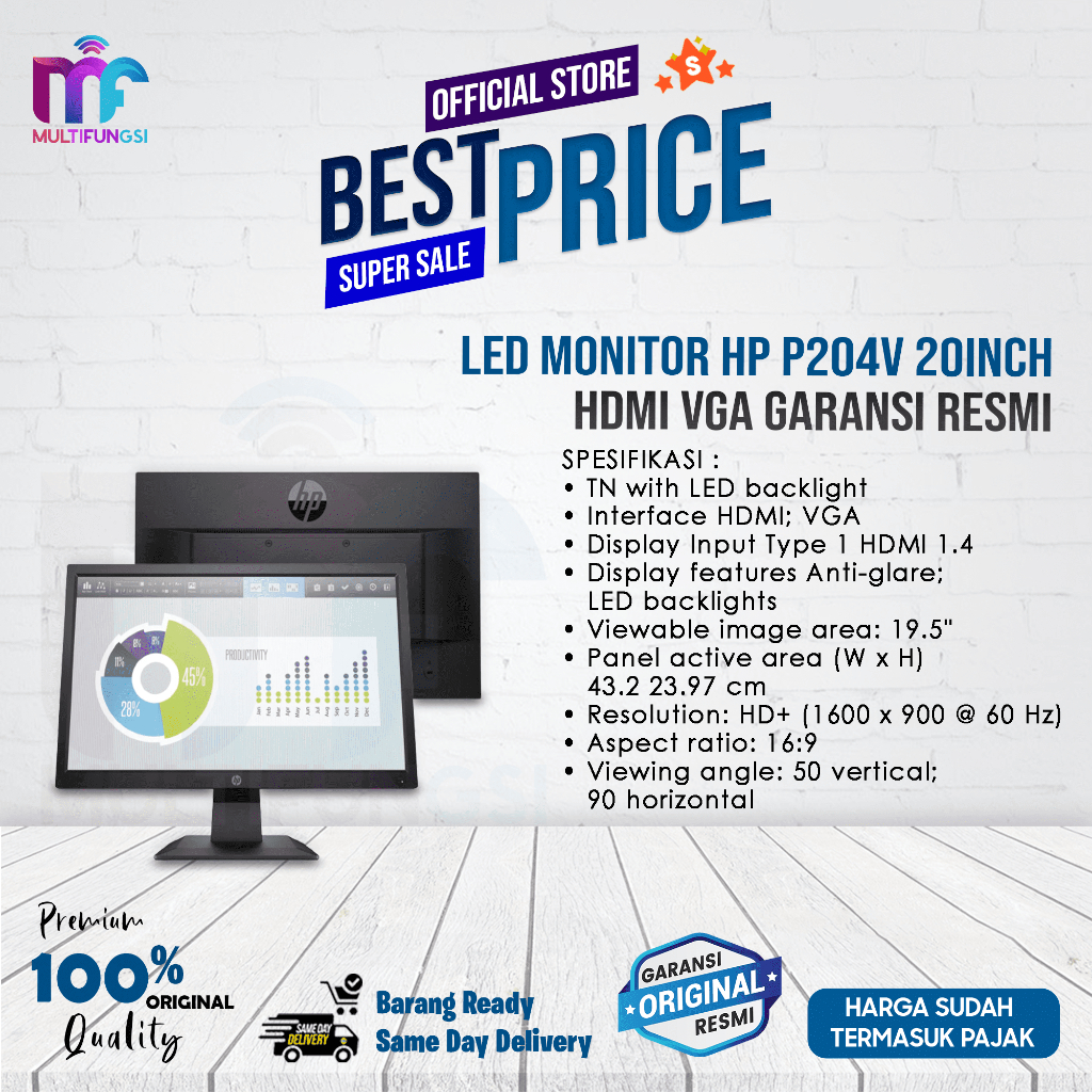 Jual LED Monitor HP P204v 20Inch HDMI VGA Garansi Resmi | Shopee Indonesia