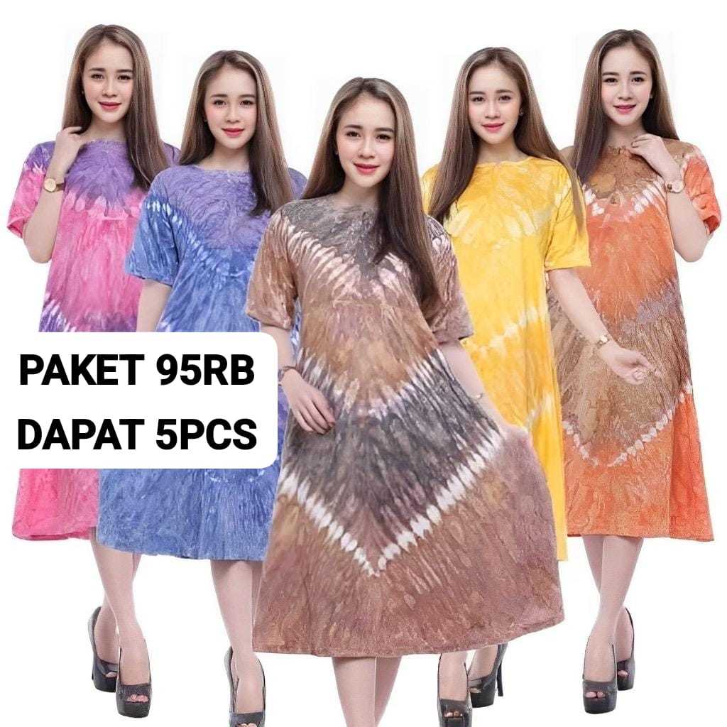 Jual Paket Usaha Dapat 5pcs Seri Warna Daster Kaos Batik Tie Dye Lengan ...