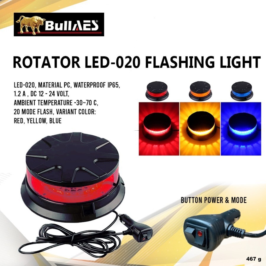Jual Rotator LED 020 High Power Beacon Flashing Light 12-24V - Biru ...