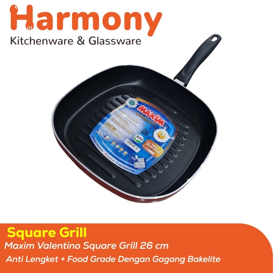 Jual Maxim Valentino Square Grill 26 cm Pemanggang BBQ Persegi Anti ...