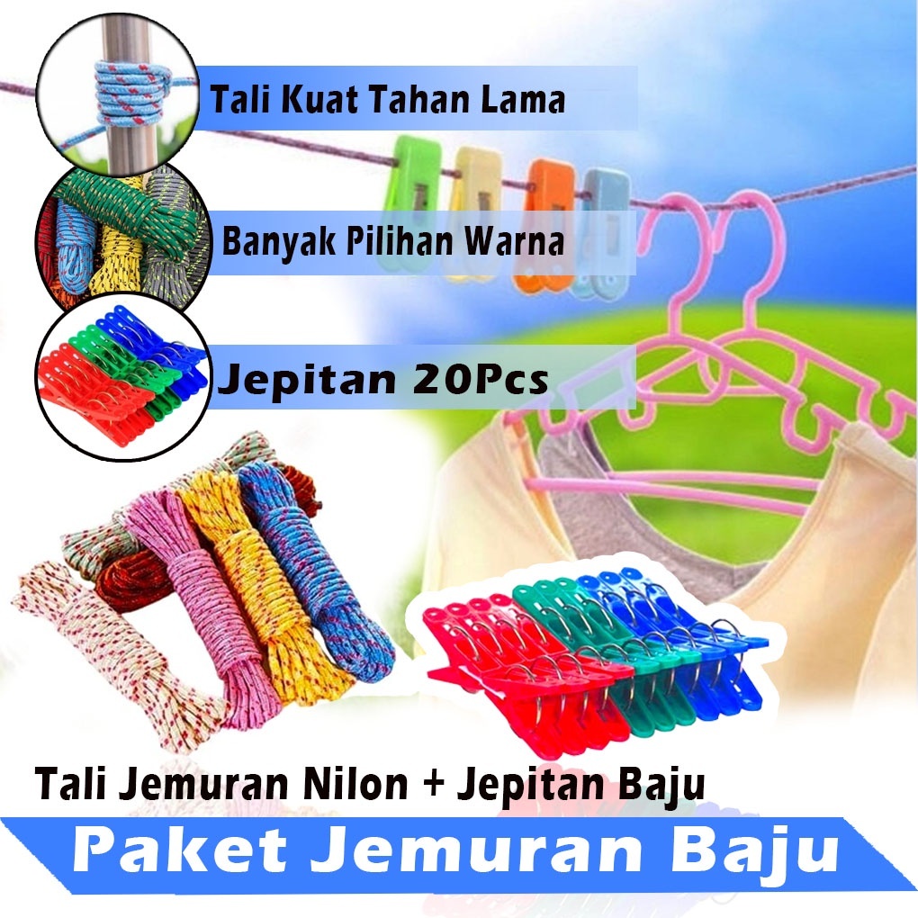 Jual Paket Jemuran Baju Tali Nylon Tali Tambang + Jepitan Baju - Tali ...