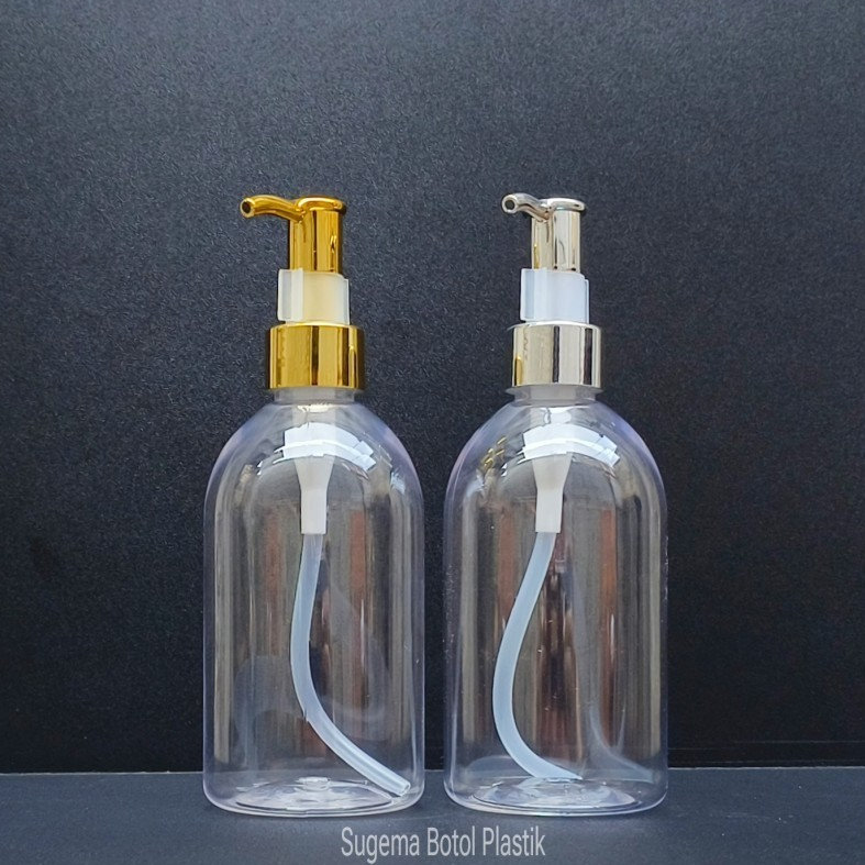 Jual Botol Plastik PET 250ml Oval Bening Tutup Pump Lotion Luxury Gold Dan Silver / Botol Pump ...