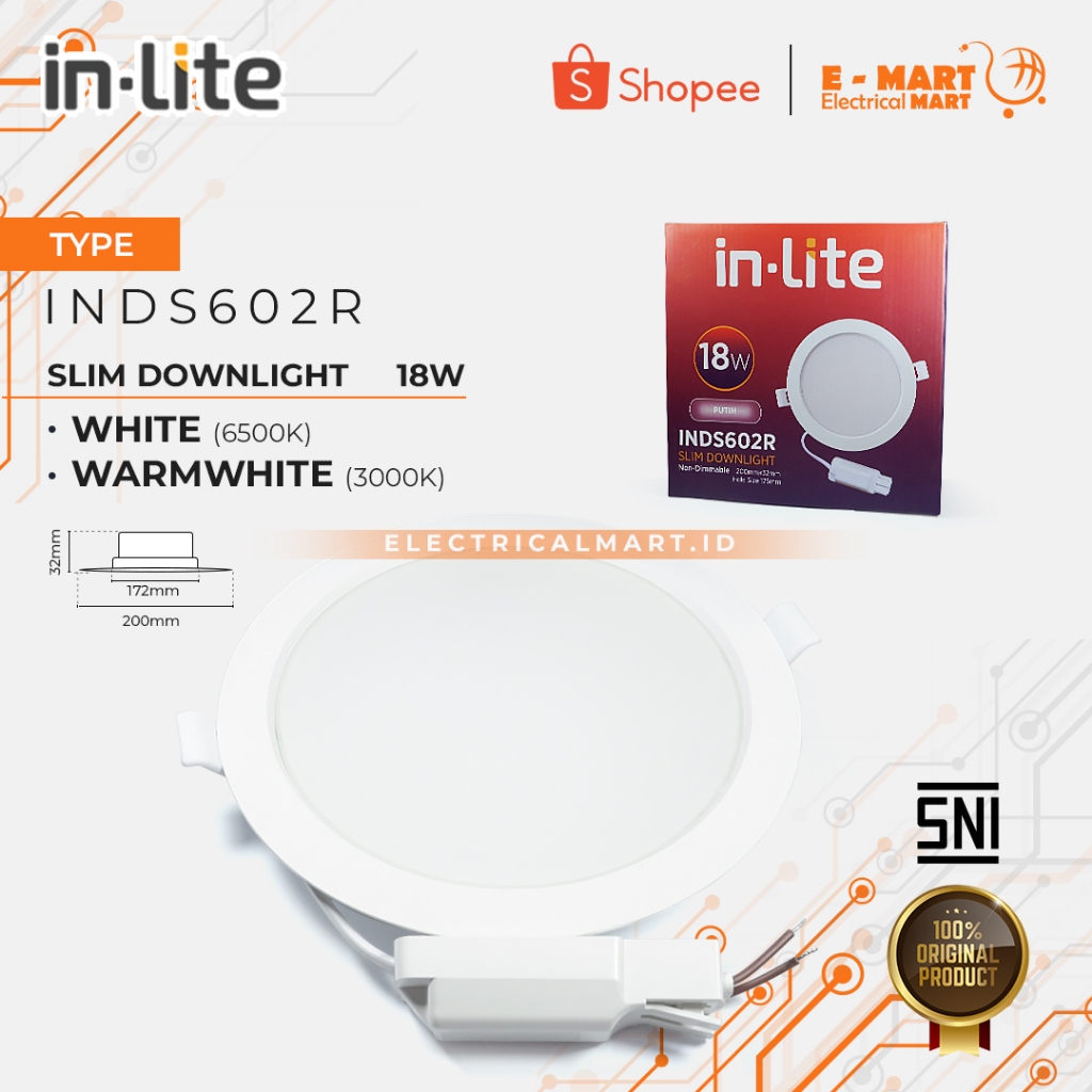 Jual INLITE Downlight LED PANEL SLIM 18W In-Lite BULAT INDS602R 18watt ...