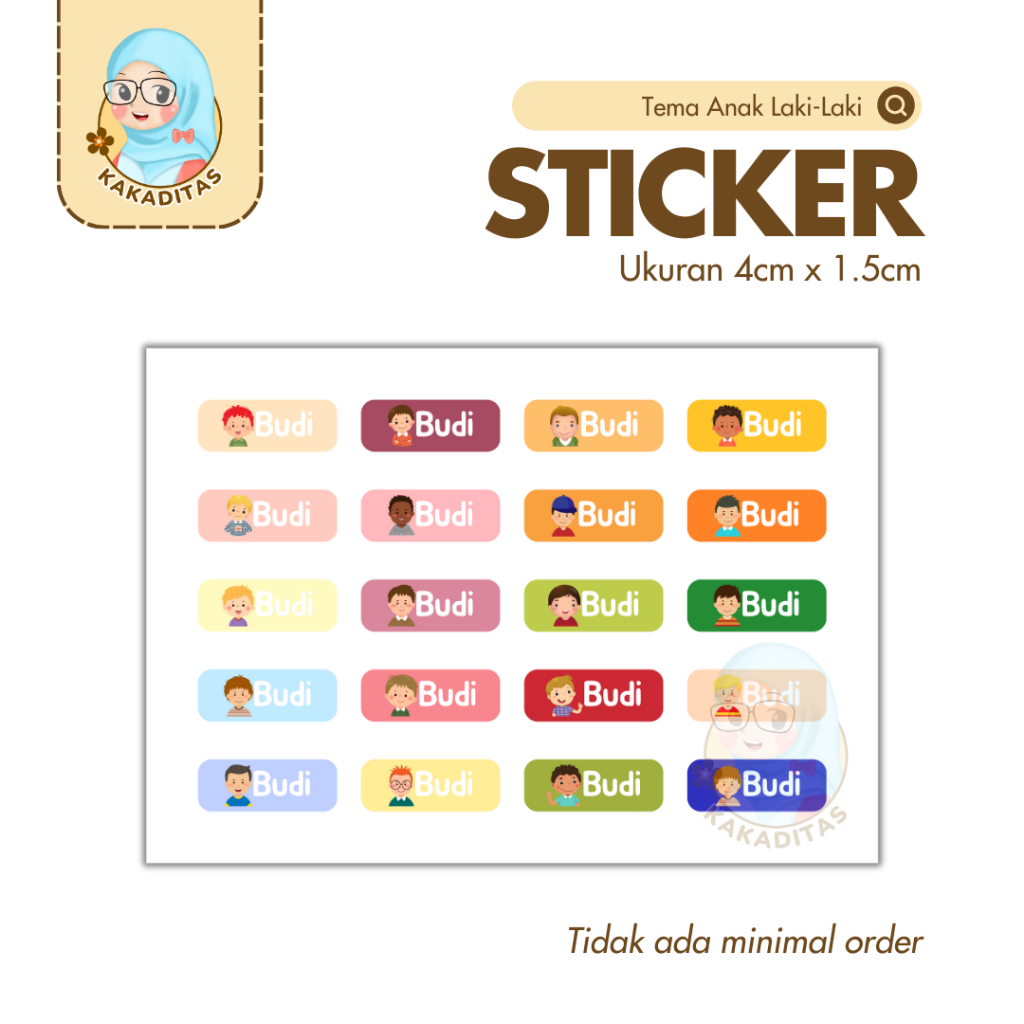 Jual Kakaditas - Sticker Label Nama Anak Tema Anak Laki-Laki Ukuran 4cm ...