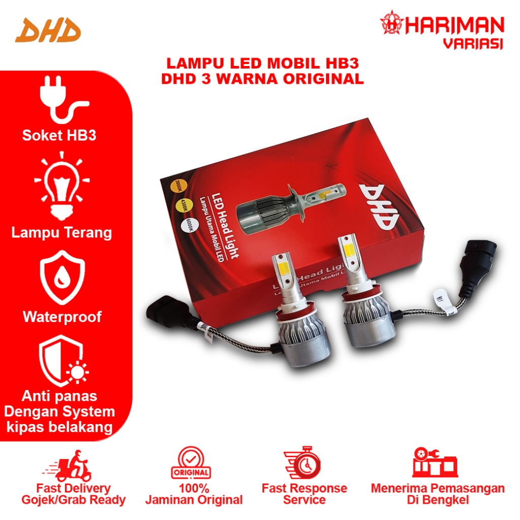 Jual Lampu LED Mobil HB3 DHD 3 Warna Waterproof Original | Shopee Indonesia