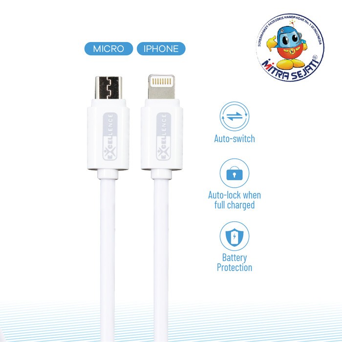 Jual KABEL DATA LIGHTNING IPHONE EXCELLENCE 2 METER | Shopee Indonesia