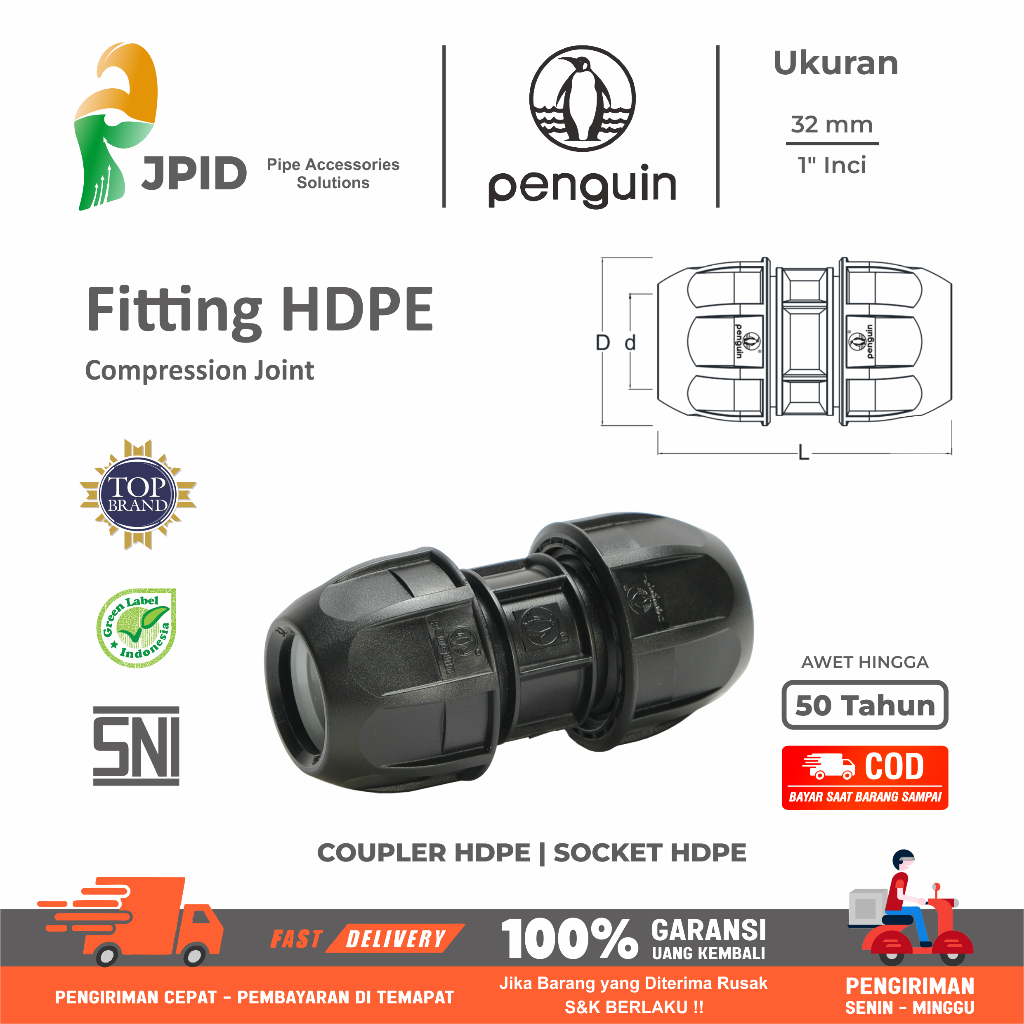 Jual Fitting HDPE Straight Coupler 1" Inch (32mm) | Shopee Indonesia