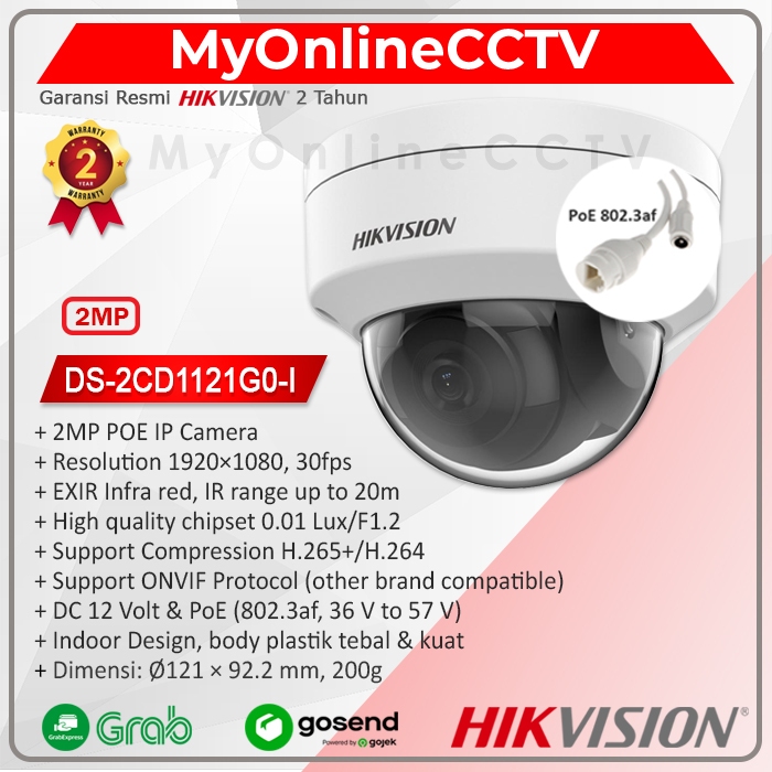 Jual DS-2CD1121G0-I Hikvision DS 2CD1121 I IP Camera CCTV Indoor 2MP POE WDR Onvif Garansi Resmi ...