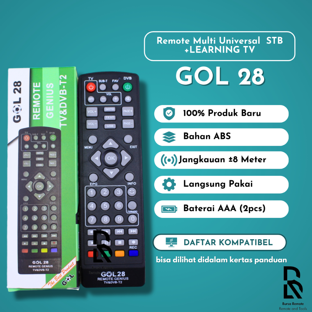 Jual Remot Remote Genius Multi GOL 28 DVB T2 +pairing TV Universal Serbaguna Set Top Box All ...
