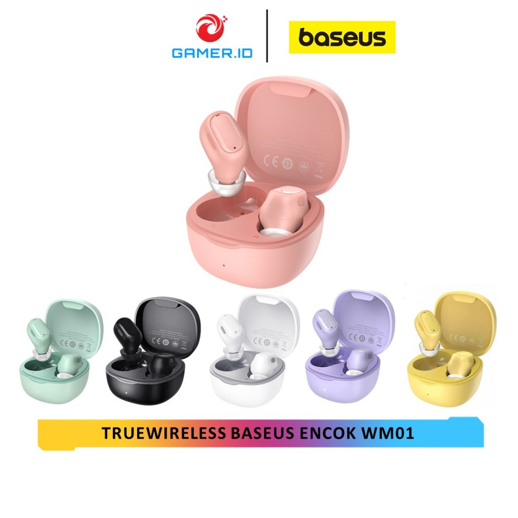 Jual TWS BASEUS ENCOK WM01 - BLACK/WHITE/PINK/PURPLE/GREEN/YELLOW ...