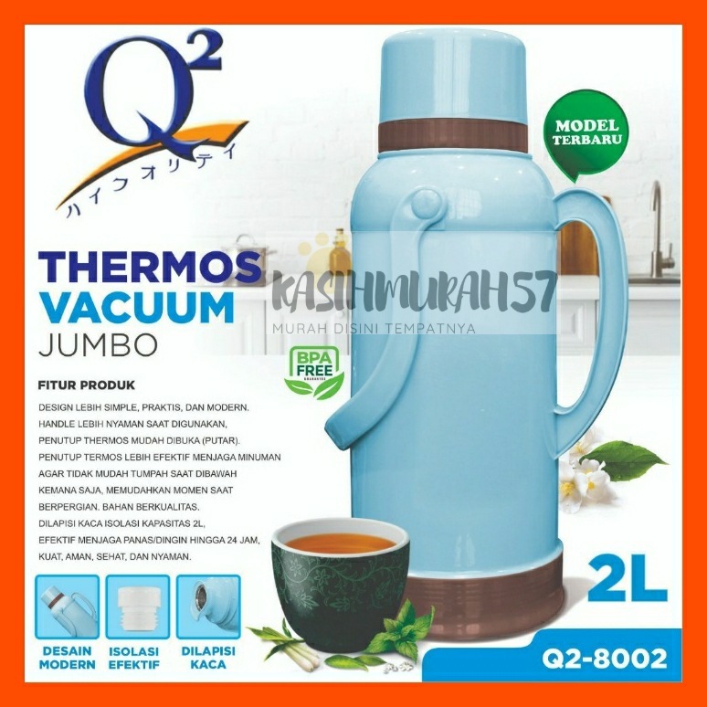 Jual THERMOS Q2-8002 / TERMOS Q2 8002 / THERMOS VACUUM JUMBO 2L Q2-8002 / TERMOS AIR PANAS 2 ...