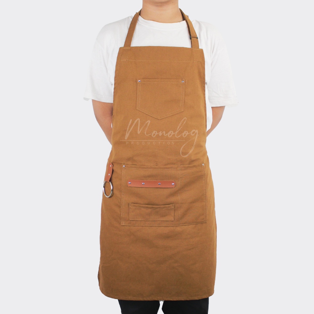 Jual Monolog Apron Custom Barista Bartender Celemek Tali Leher Canvas ...