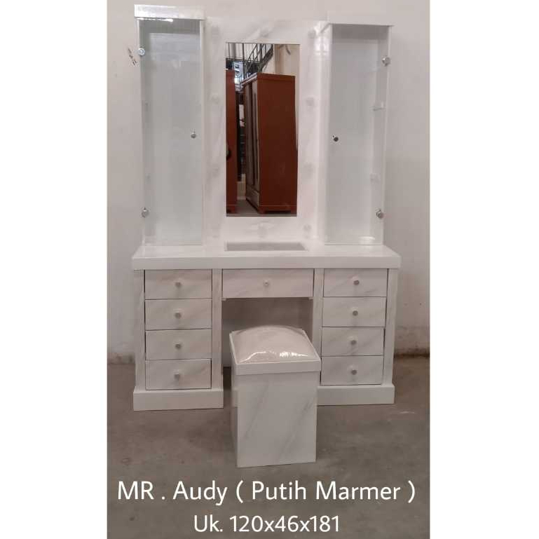 Jual Meja Rias Lampu MR Audy Putih Motif Marmer | Shopee Indonesia