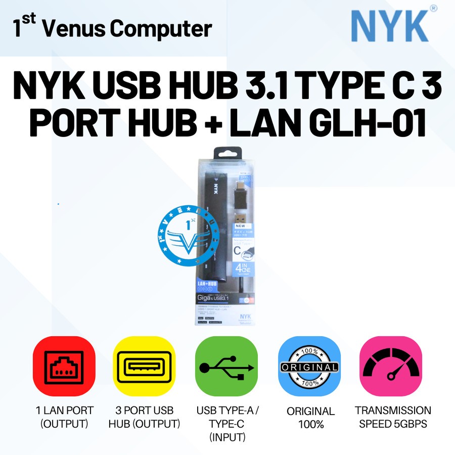 Jual USB HUB TYPE C 3 PORT HUB+LAN USB 3.0 NYK USB HUB ETHERNET GLH-01 /HUB01-NYK | Shopee Indonesia