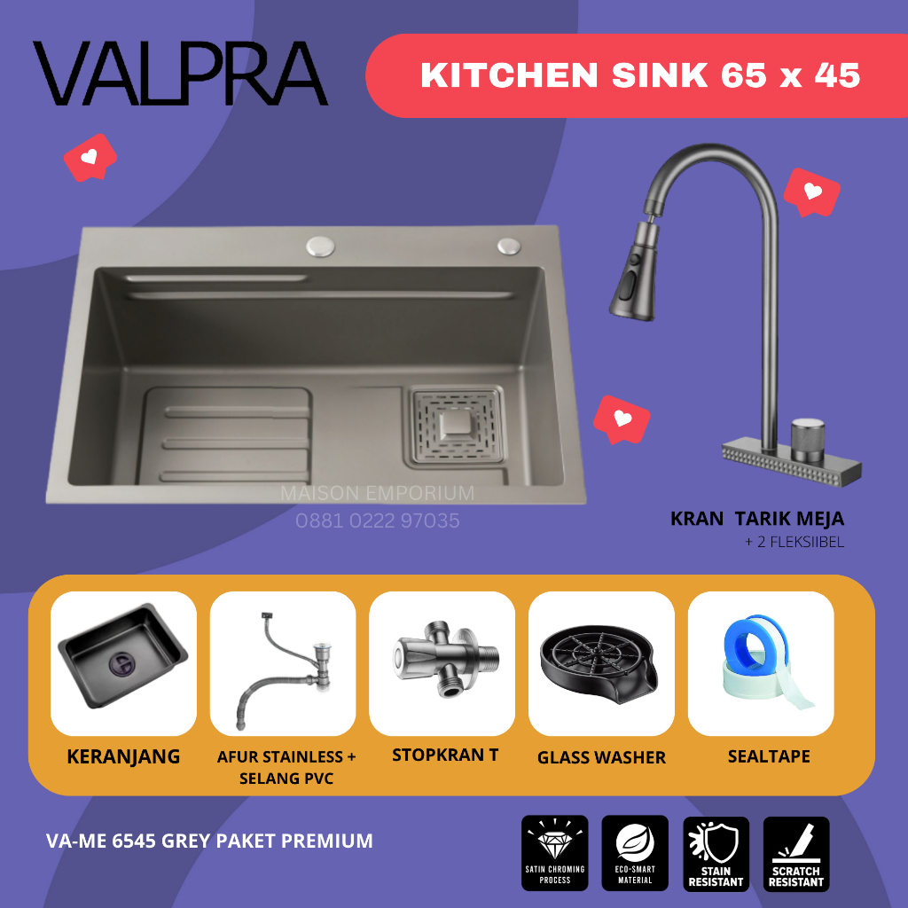 Jual KITCHEN SET VALPRA V-ME 6545 GREY / BAK CUCI PIRING 65X45 + PAKET KRAN | Shopee Indonesia