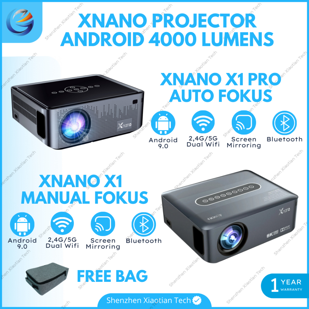 Jual Proyektor XNANO X1 PRO LED Android Wifi 4000 Lumens | Projector Bluetooth Screen Mirroring ...