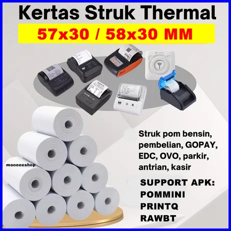 Jual Kertas Thermal Paper Roll 57x30 58x30 Cetak Hitam Kertas Thermal ...