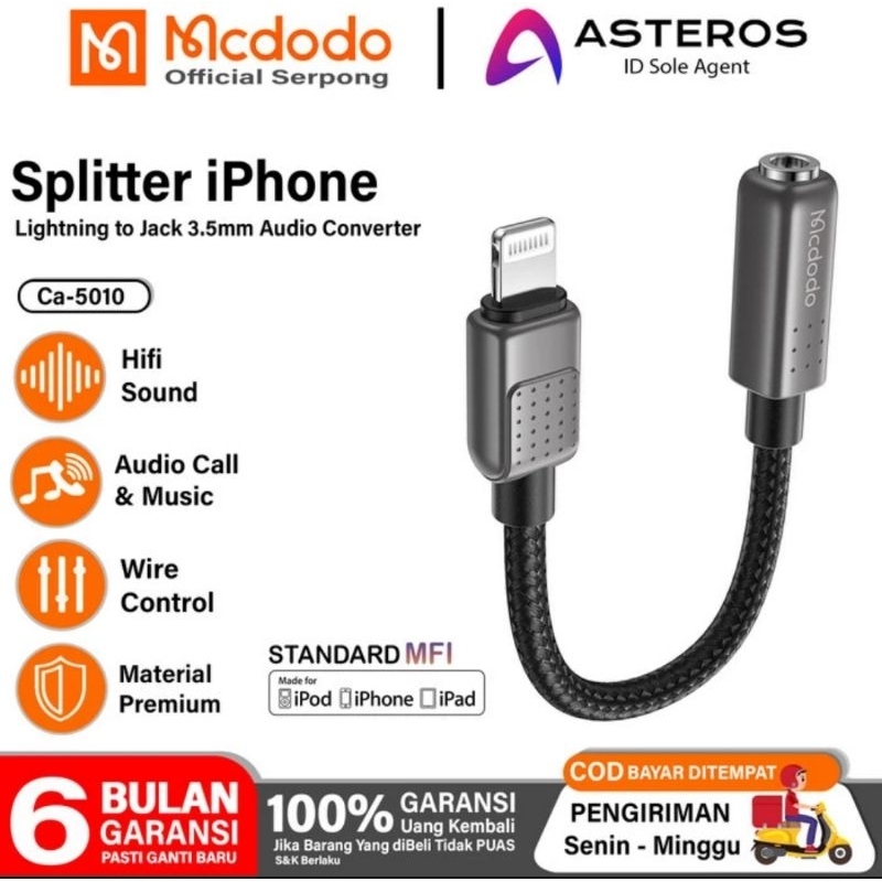 Jual Mcdodo Splitter iPhone Lightning ke Jack Audio 3.5mm Open Mic ...