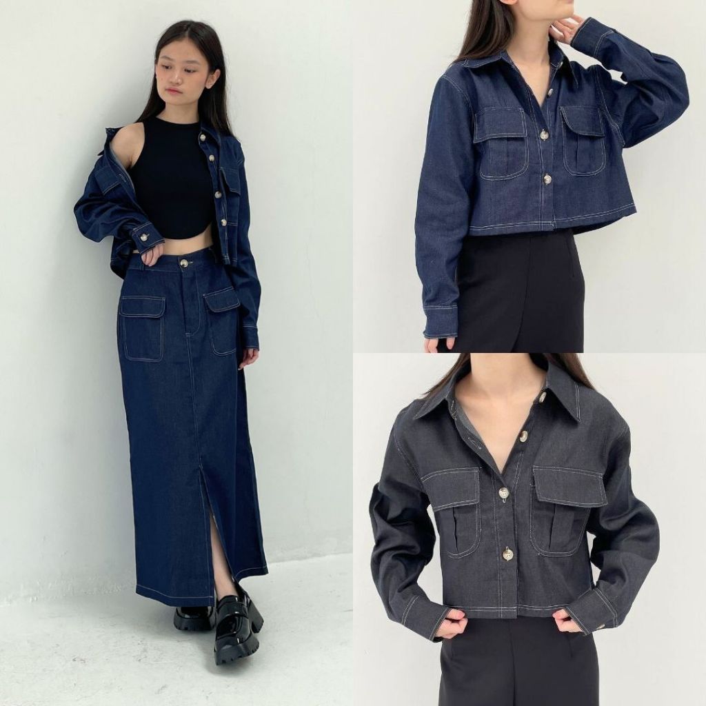 Jual [Wear Cameo] LOUIE Denim Cargo Set Shirt & Skirts - Set Atasan ...