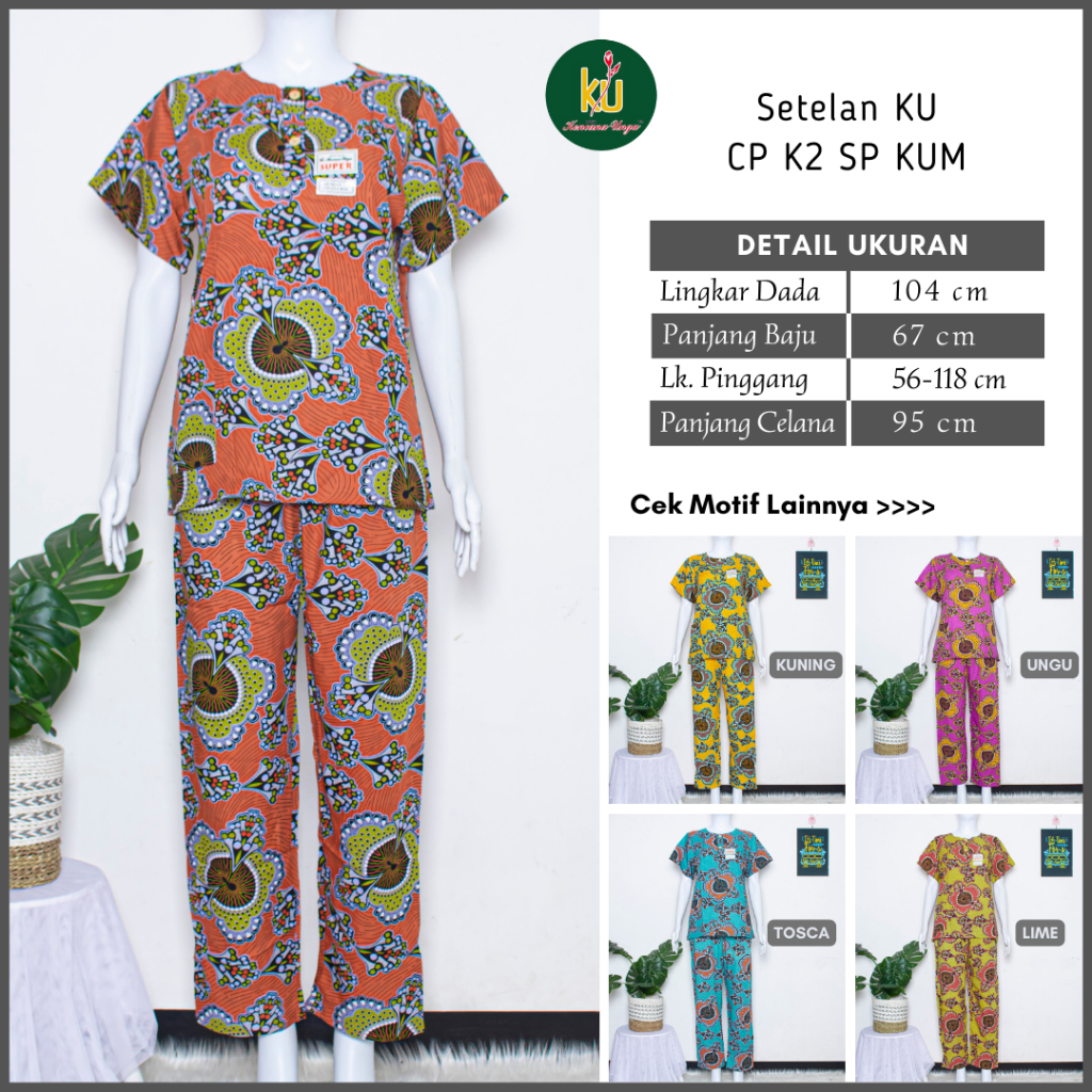 Jual COD CP K2 KUM Setelan Batik Kencana Ungu Label Merah Baju Tidur Celana Panjang Lengan ...