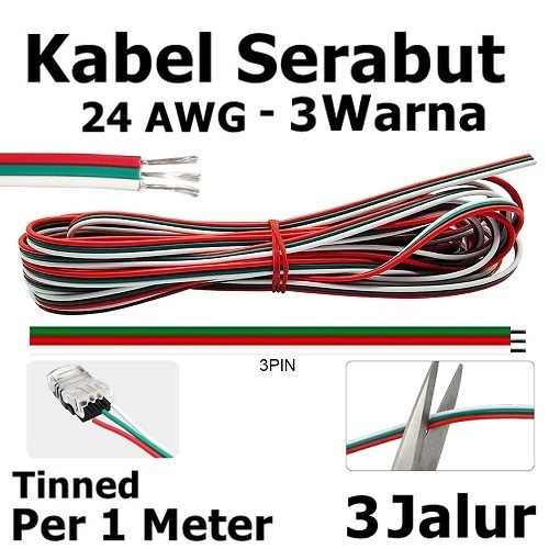 Jual Kabel Eceran AWG24x3 AWG 24 x 3 Jalur Serabut 12-24V 3 Warna Merah - Hijau - Putih 1 Meter ...