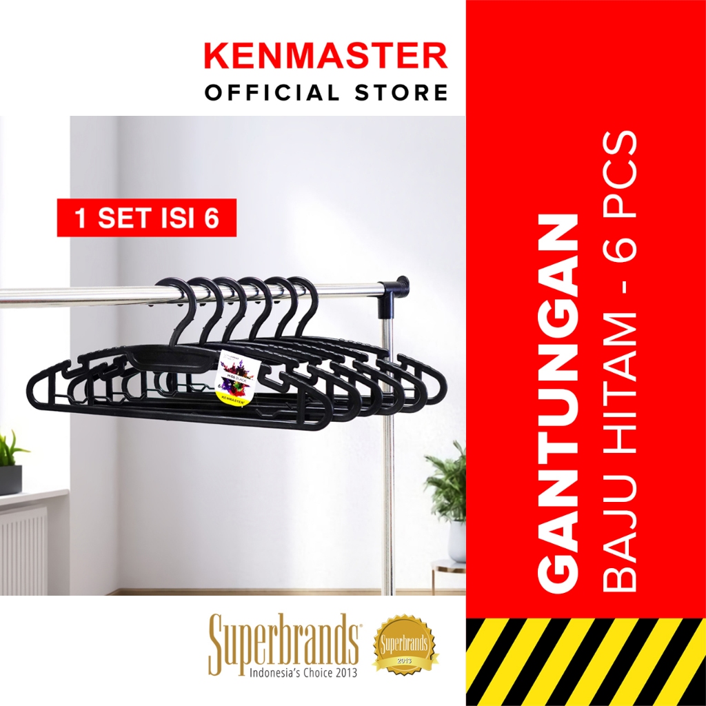 Jual Gantungan Baju H06 Hitam - Hanger isi 6 Pcs / Set Kenmaster - GANT075 | Shopee Indonesia