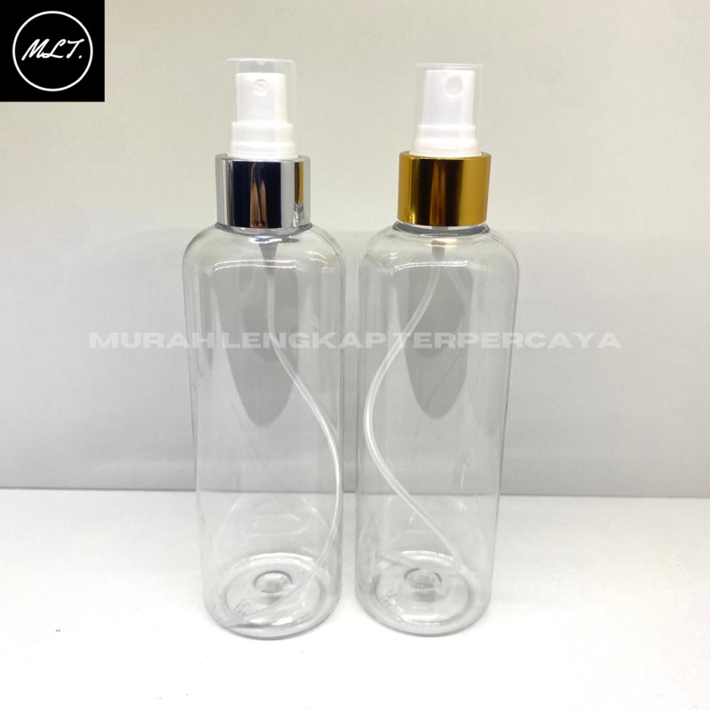 Jual BOTOL 250ML SPRAY CLEAR HALF CAP TUTUP GOLD PET PLASTIK 250 ML | Shopee Indonesia