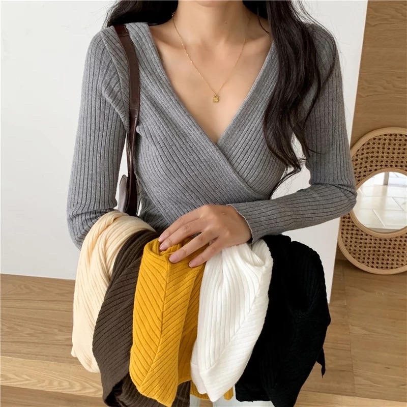 Jual JEEXY BLOUSE SWEATER WANITA V-NECK ATASAN_KNIT BB 30KG - 55KG | Shopee Indonesia