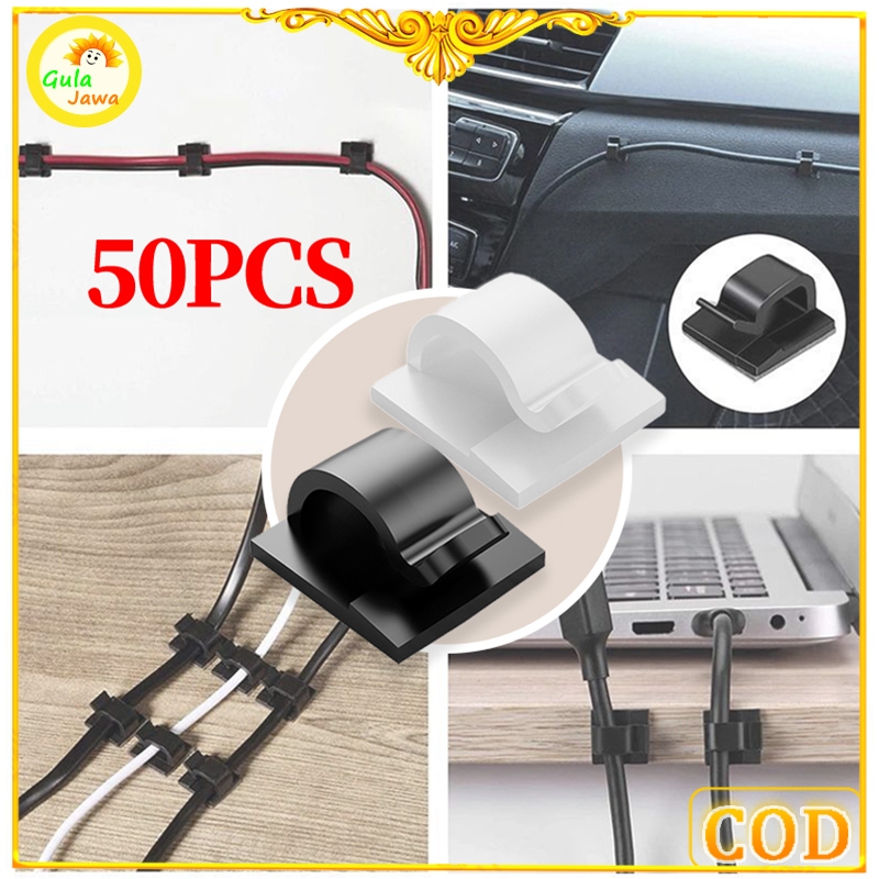 Jual 50pcs Cable Clip Wire Mount Clamp Tie Ikat Kabel + Self Adhesive ...