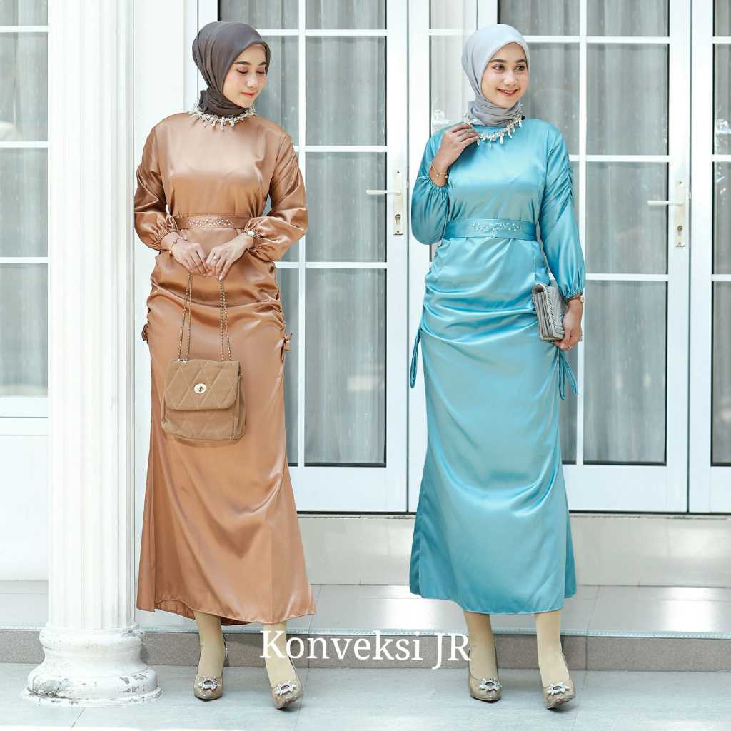 Jual Leika Dress Kondangan Satin Silk Premium Gamis Serut Belt Mutiara ...