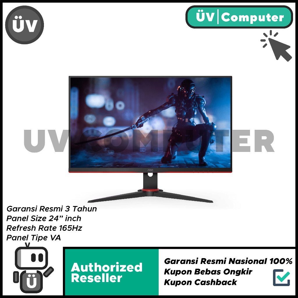 Jual Monitor LED LCD AOC 24G2SE 24" inch FHD VA 165Hz Garansi Resmi ...