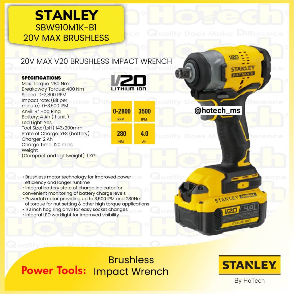 Jual STANLEY SBW910M1K-B1 20V Brushless Impact Wrench | Mesin Impact ...