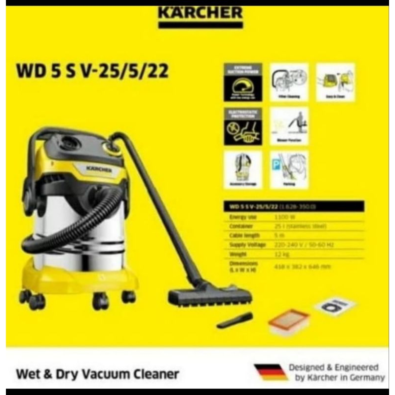 Jual KARCHER WD5 premium vacuum cleaner wet n dry 25liter | Shopee ...