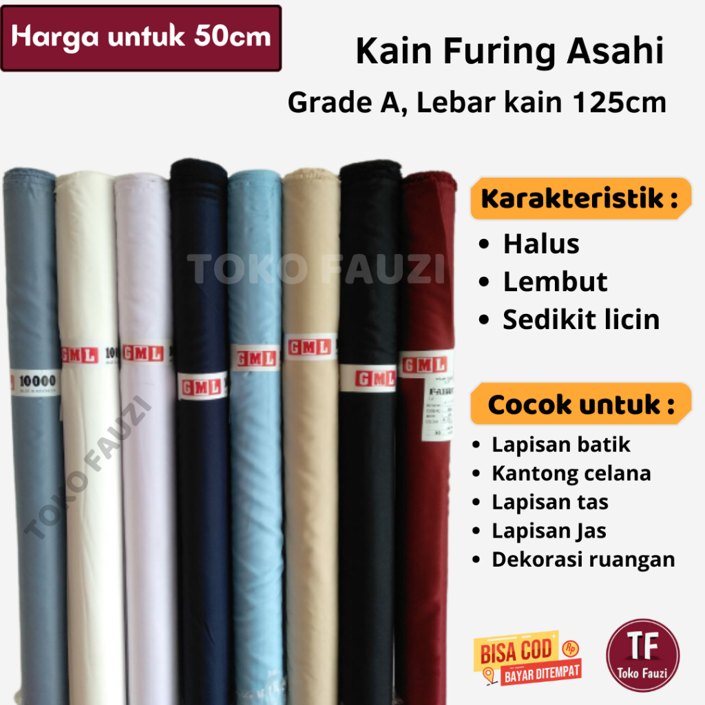 Jual Kain Asahi Furing Lebar 125cm Bahan Furing Pelapis Baju, Tas, dll ...