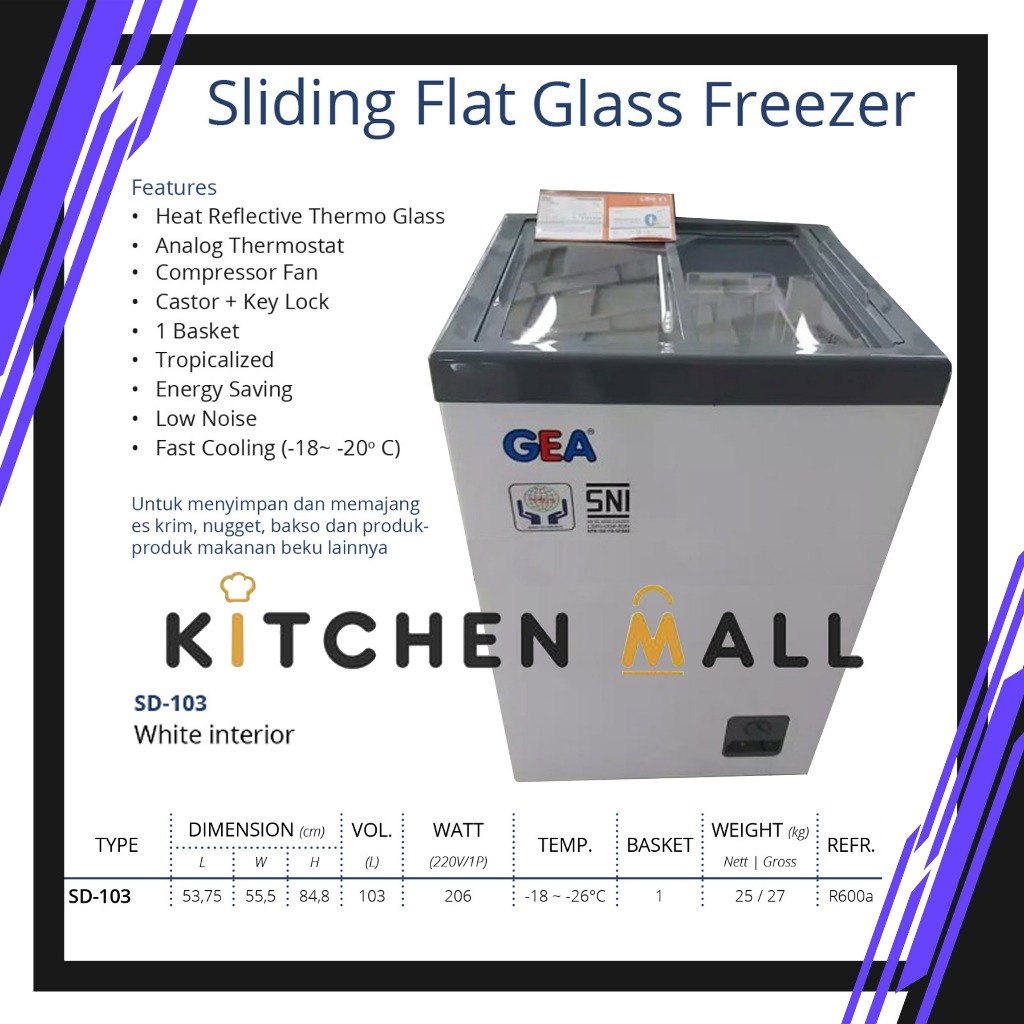 Jual GEA SD-103 sliding flat glass freezer - kulkas pintu kaca pembeku ...