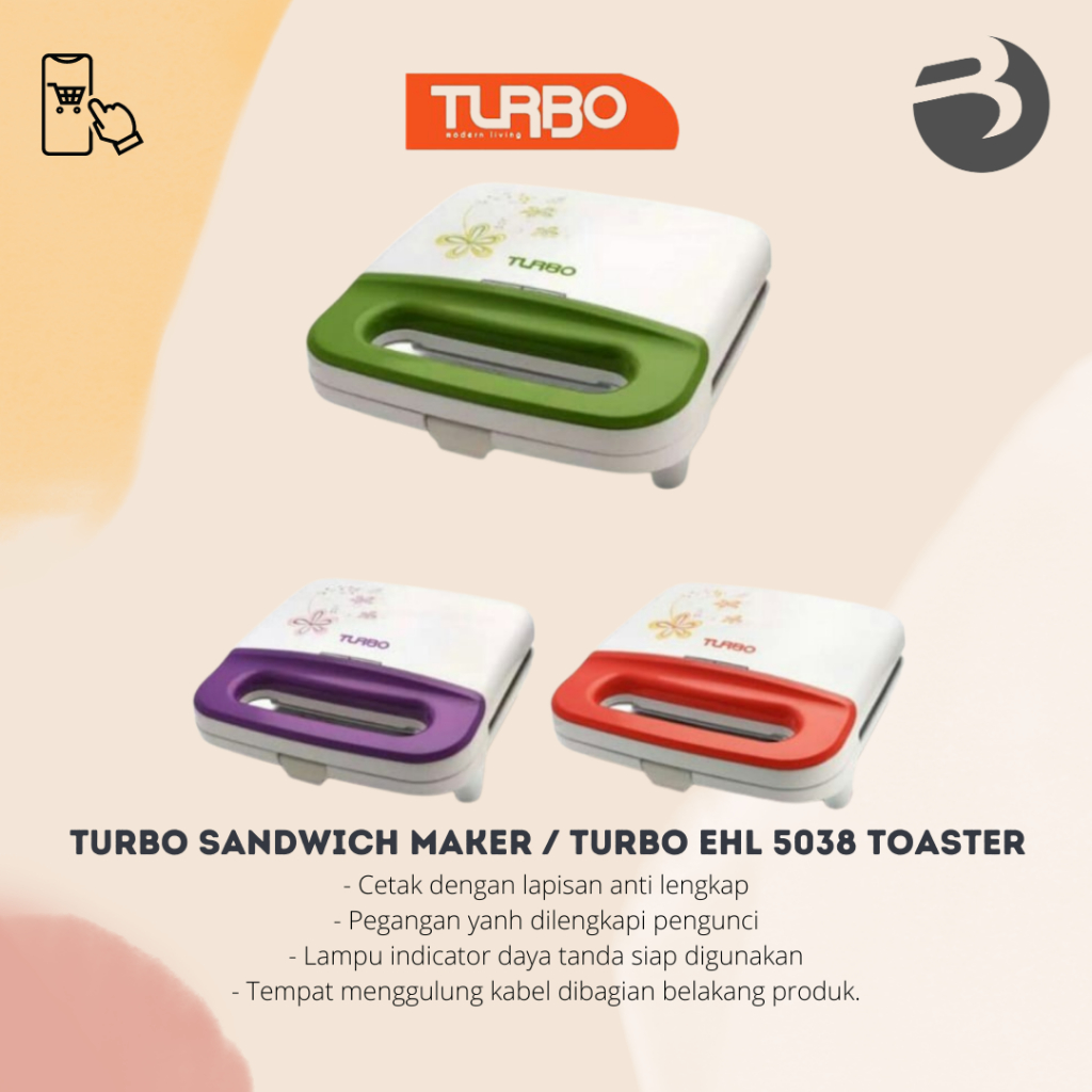 Jual TURBO SANDWICH MAKER EHL 5038 / TURBO EHL 5038 TOASTER | Shopee ...