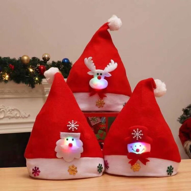 Jual Topi santa LED motif boneka / topi natal bonek Led lampu ...