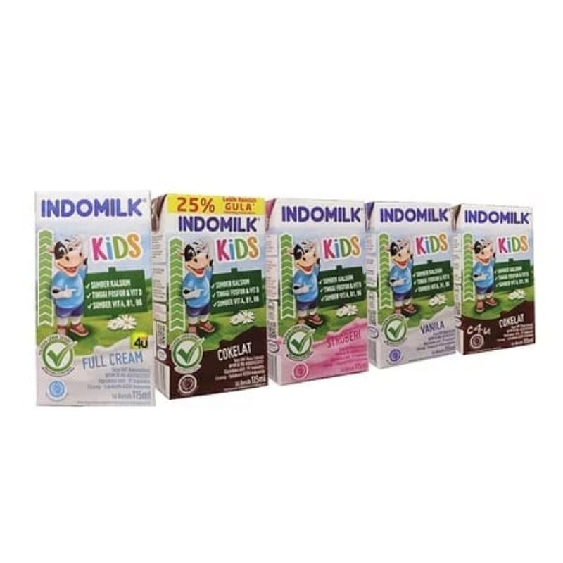 Jual Indomilk Kids UHT 115ml Vanilla/ Coklat/ Strawberry/ Fullcream - 1pcs | Shopee Indonesia